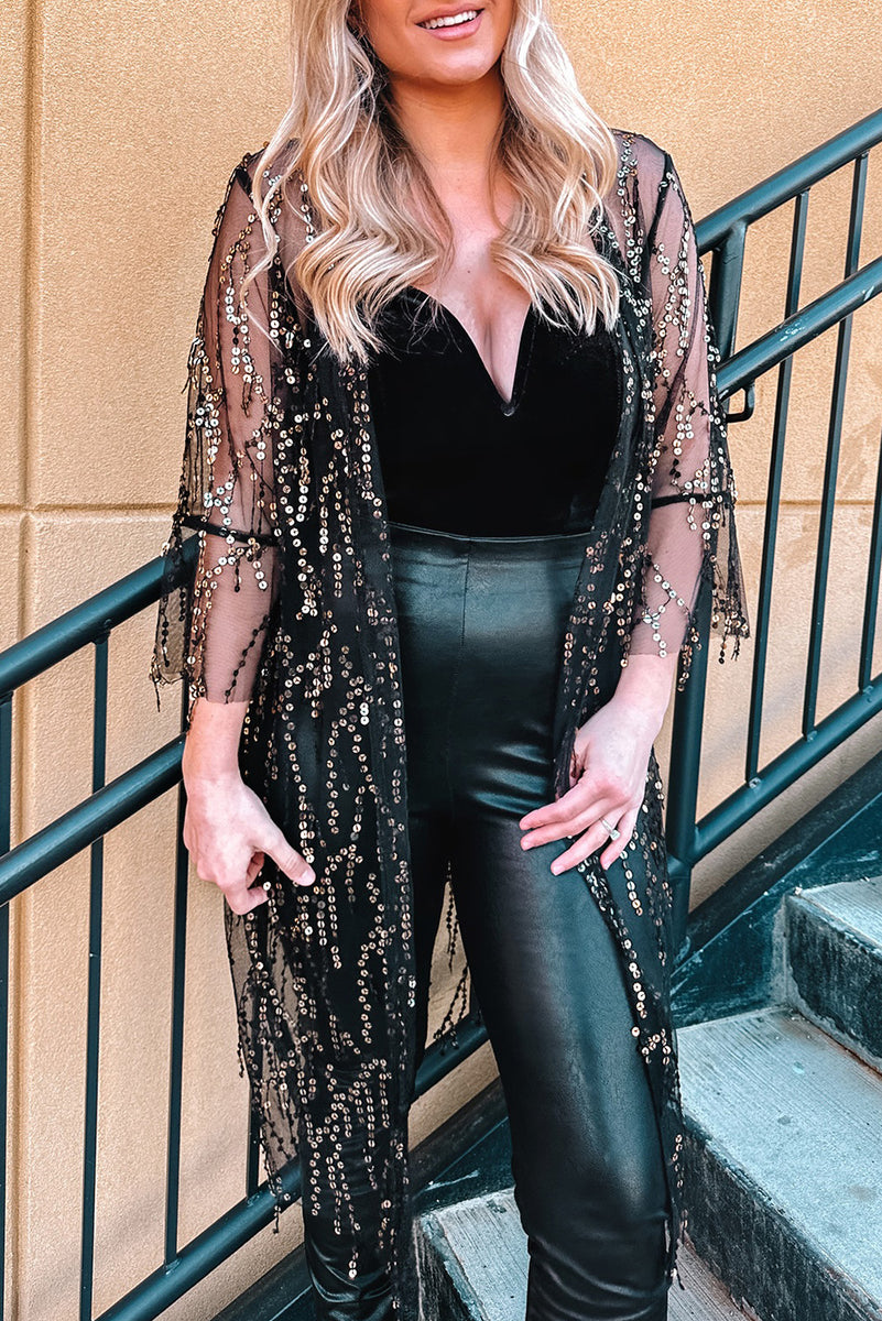 Sequin Open Front Sheer Cardigan - Believe Inspire Beauty – Believe ...